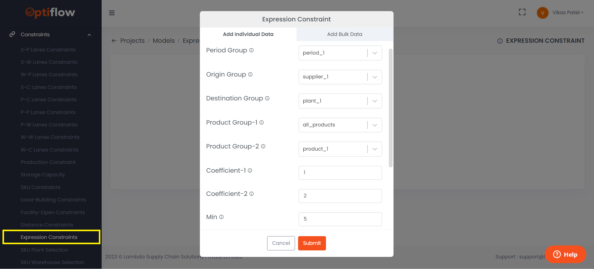 Expression Constraint Lambda Scs