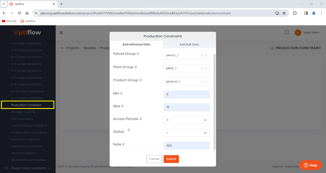Production Constraint - Lambda SCS