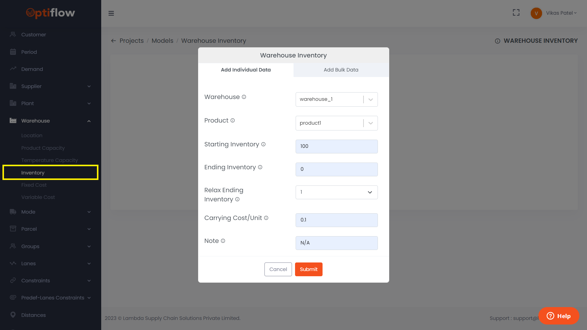 Warehouse Inventory - Lambda SCS