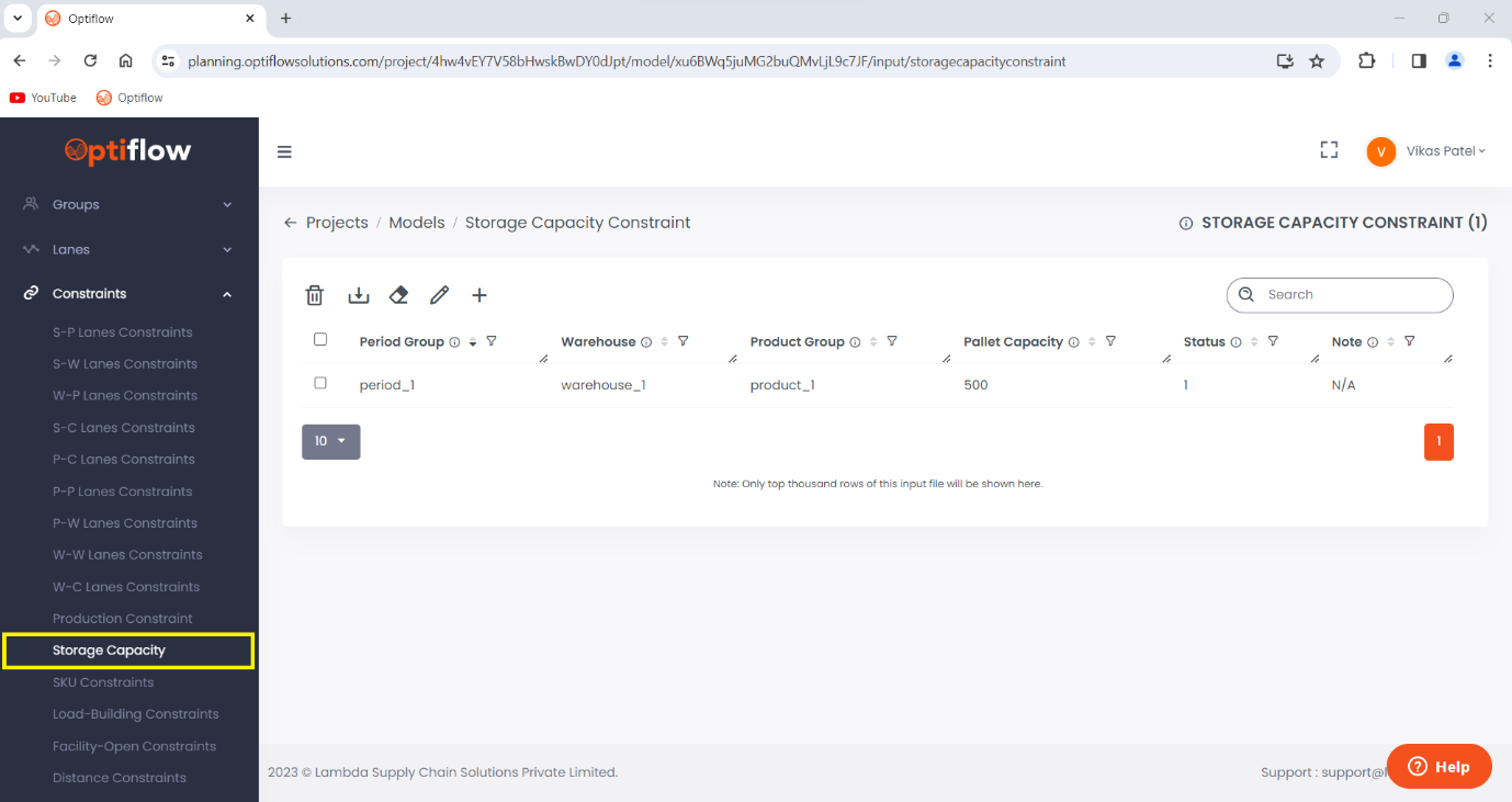 Storage Capacity Constraint Lambda Scs