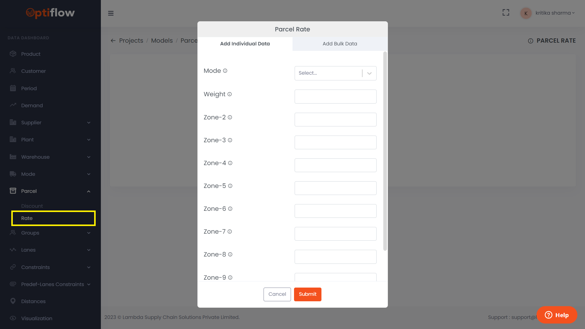 Parcel Rate - Lambda SCS