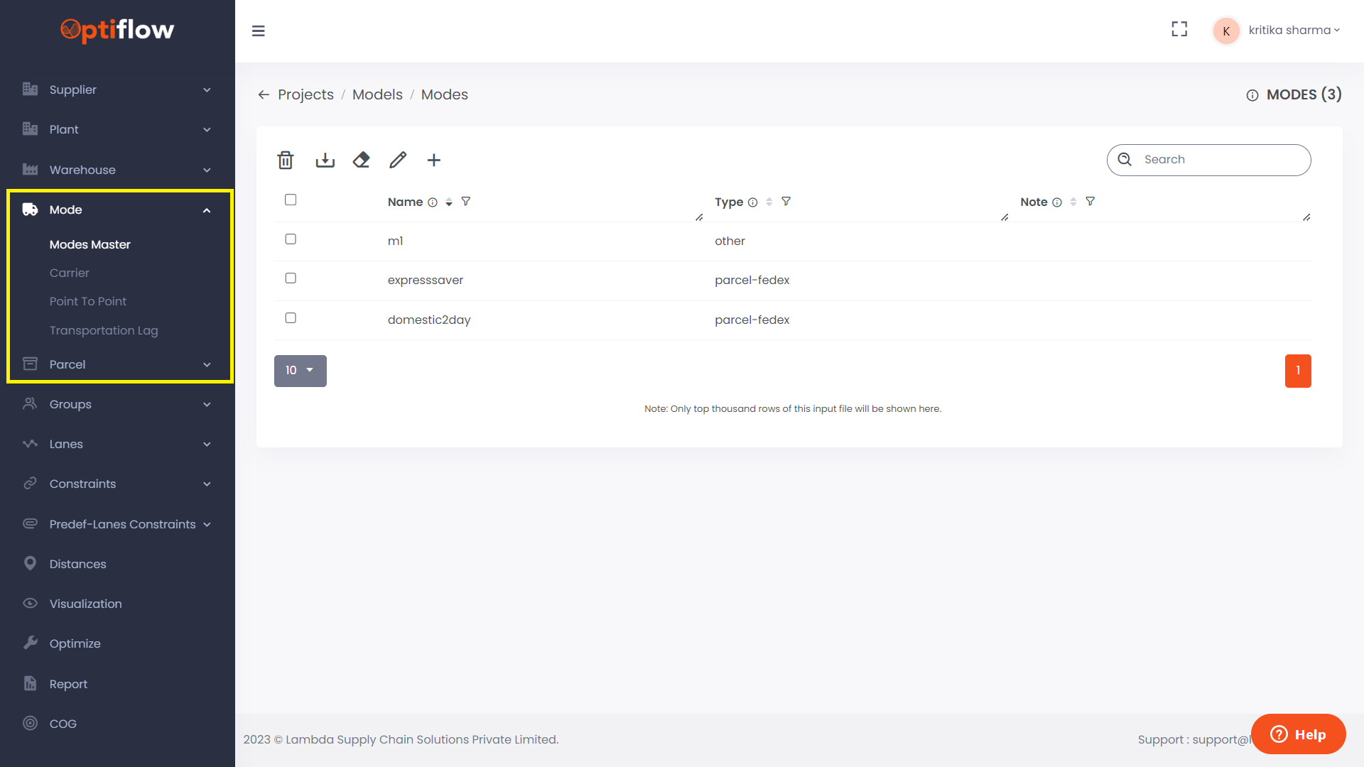 Define transportation modes - Lambda SCS