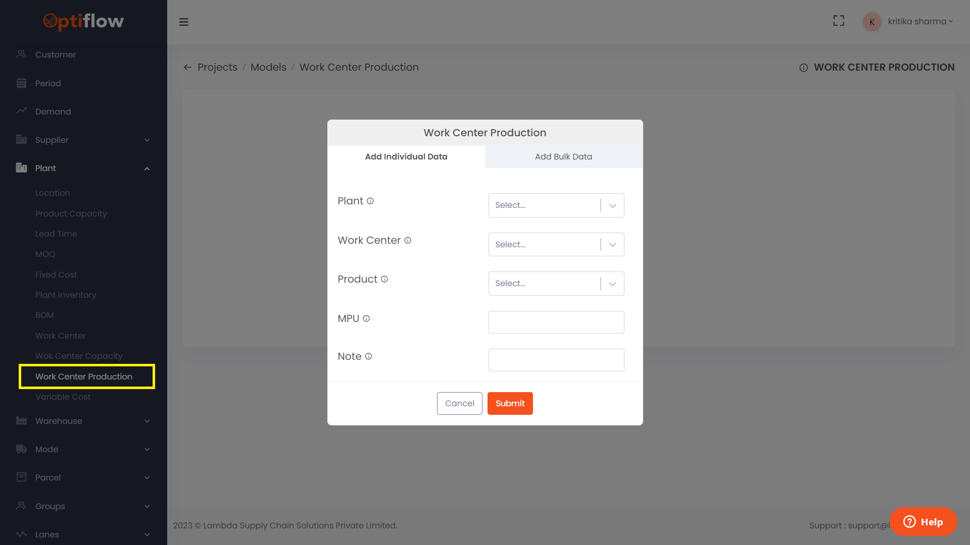 Work Center Production - Lambda SCS